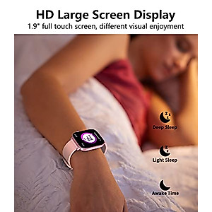 Smart Watch for Men Women, 1.9'' HD Touch Screen Fitness Tracker with Bluetooth Call Answer/Dail, IP67 Waterproof Smart Watch for Android iPhone with Heart Rate Blood Pressure Pink