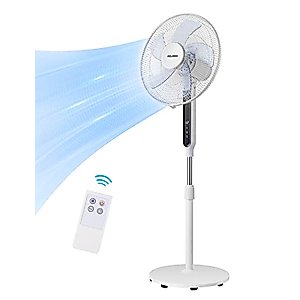 PELONIS 16" Oscillating Pedestal Stand Up Fan | Adjustable Height | Ultra Quiet DC Motor | Remote Control | 12 Speed | 12-Hour Timer | High Energy Efficiency | for Bedroom Home Office Use | White