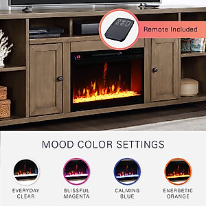 Bridgevine Home Rustic Joshua Creek Fireplace TV Stand Entertainment Center, Accommodates TVs up to 95 Inches, Fully Assembled Knotty Alder Solid Wood, 84 Inches, Barnwood Finish