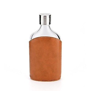6oz Glass Flask with Cap - Hip Flask - Comes with Leather Pouch Holder - Personalized