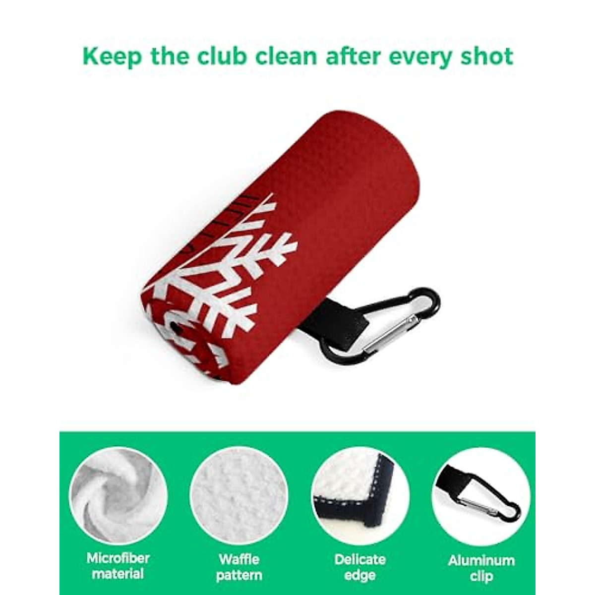 Yun Nist Golf Towel Christmas Snowflake Red,Waffle Pattern Microfiber Club Cleaner Golf Towels with Carabiner Clip for Women Men Dad,Winter Word Xmas Snow Golf Towel for Golf Bags Accessories,24x16in