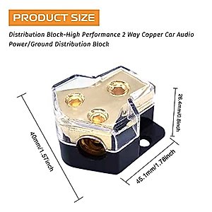KEDAKEJI 1PACK 0/2/4 Gauge in 4/8 Gauge Out 2 Way Amp Copper Power Distribution Block for Car Audio Splitter