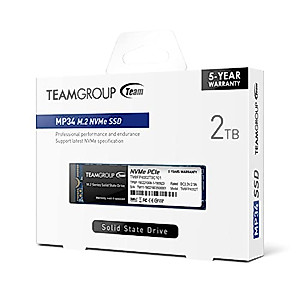 TEAMGROUP MP34 2TB with DRAM SLC Cache 3D NAND TLC NVMe 1.3 PCIe Gen3x4 M.2 2280 Internal SSD (Read/Write Speed up to 3,500/2,900 MB/s) Compatible with Laptop & PC Desktop TM8FP4002T0C101