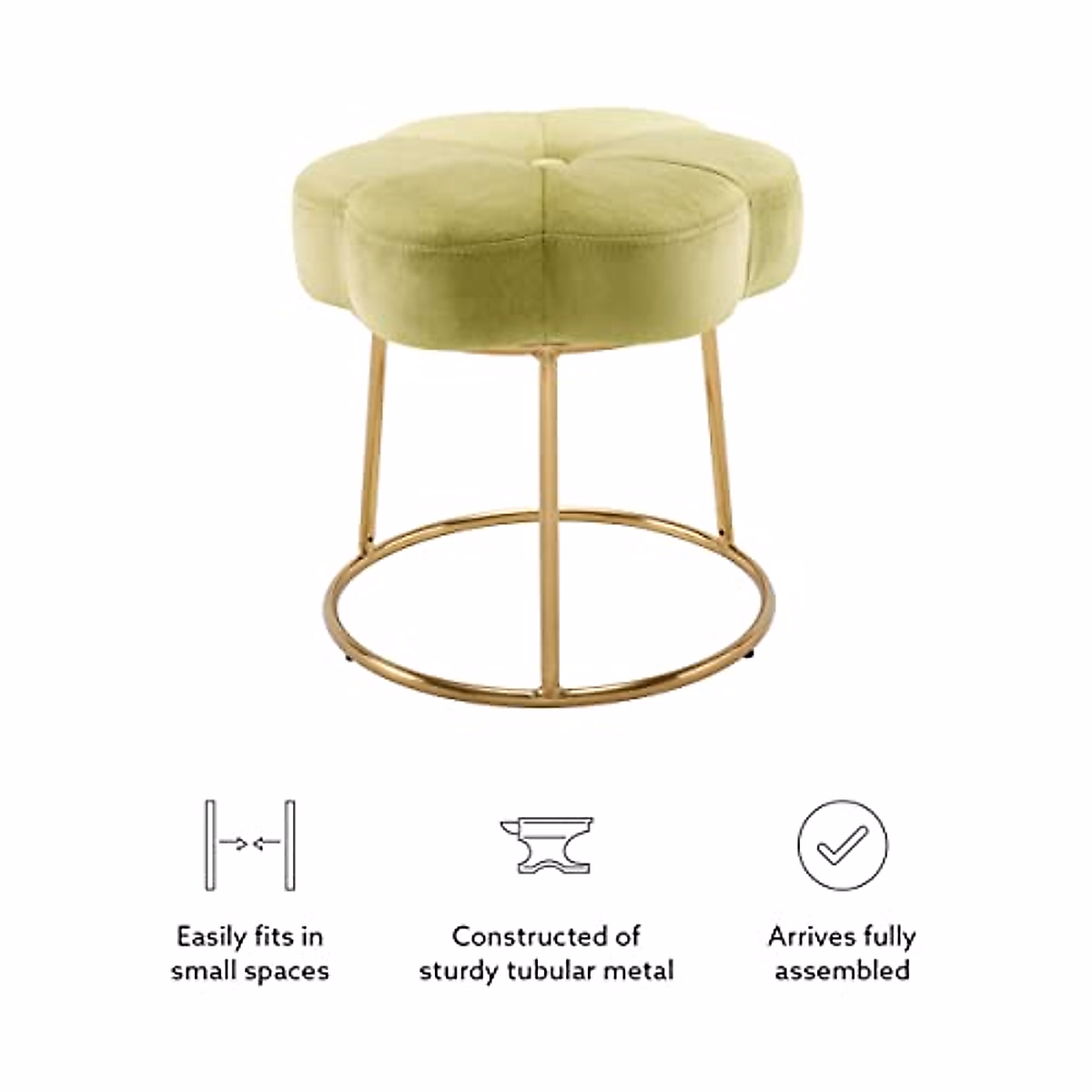 Linon Light Green and Gold Vanity and Accent Talulah Stool