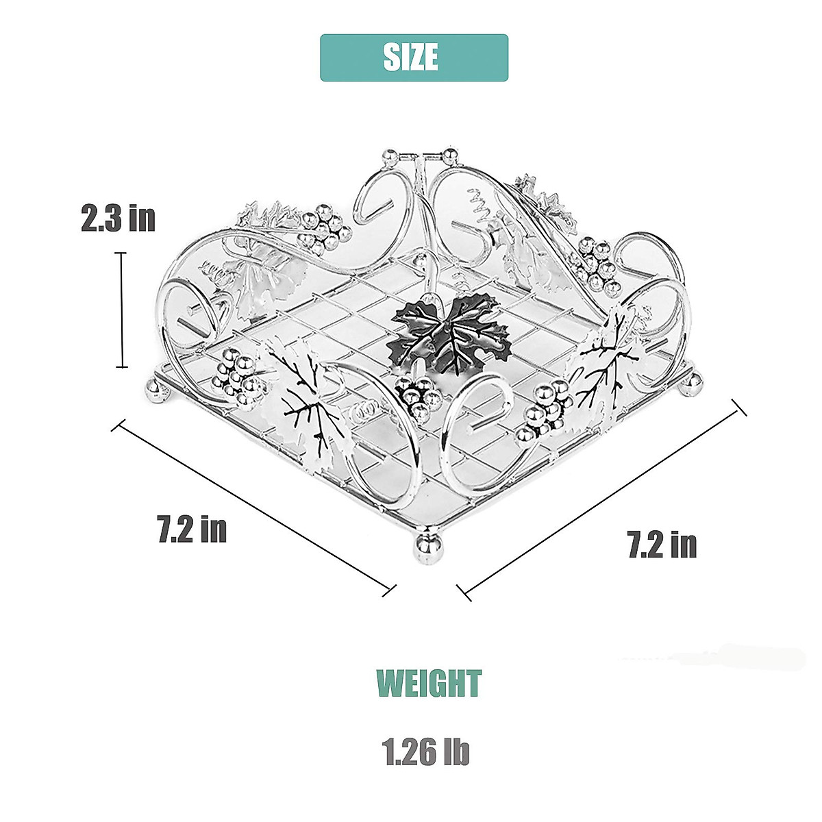 Flat Napkin Holder with Weighted Arm for Kitchen and Table, Heavy Duty Tissue Dispenser for Kitchen Dining Tabletop Restaurant Picnic Indoor Outdoor (Silver)