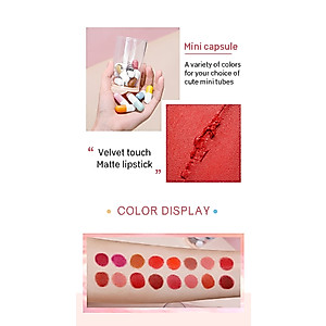 SWETIYOU Pill Lipstick Capsules, 16 Pcs Mini Matte Lipstick Set Cute Capsule Waterproof Lipstick Long Lasting Mini Capsules Lipstick Velvet Matte Lipstick Set 0.035lb