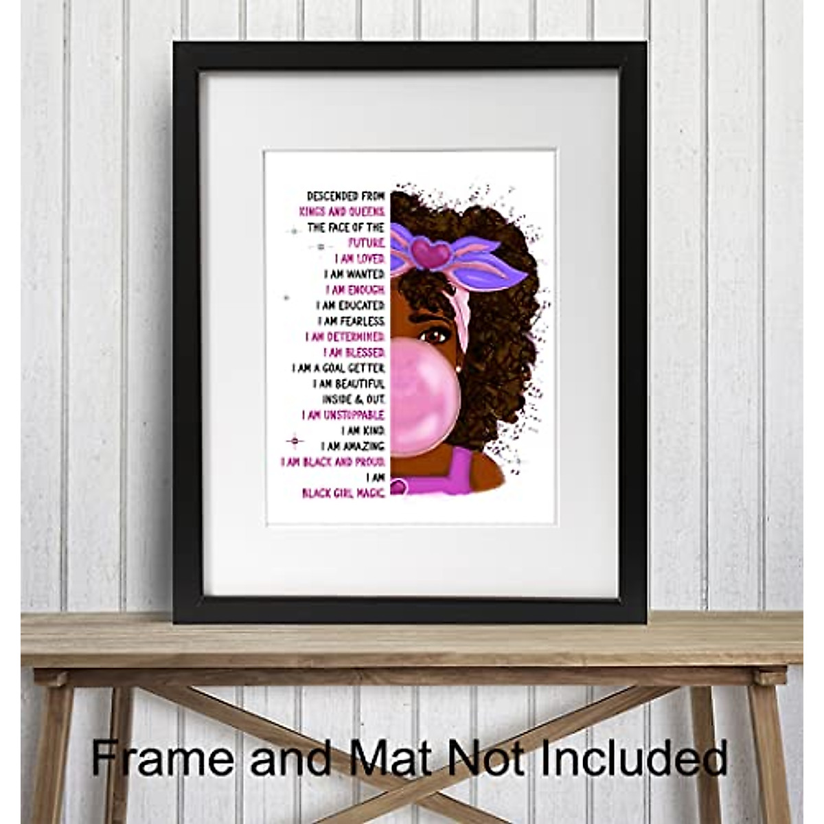 African American Girl Wall Art - Black Art - Inspirational Positive Quotes Wall Decor - Positive Affirmations Poster - Pink Little Girls Bedroom Decor - Toddler Girls Room Decor - Black Girl Magic