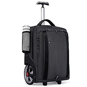 Rolling Backpack Wheeled Backpack, Business Travel Backpack, Carry on Luggage Waterproof Bag, Fit 17.3 Inch Notebook Men Women and College Student Computer Bag (Black)