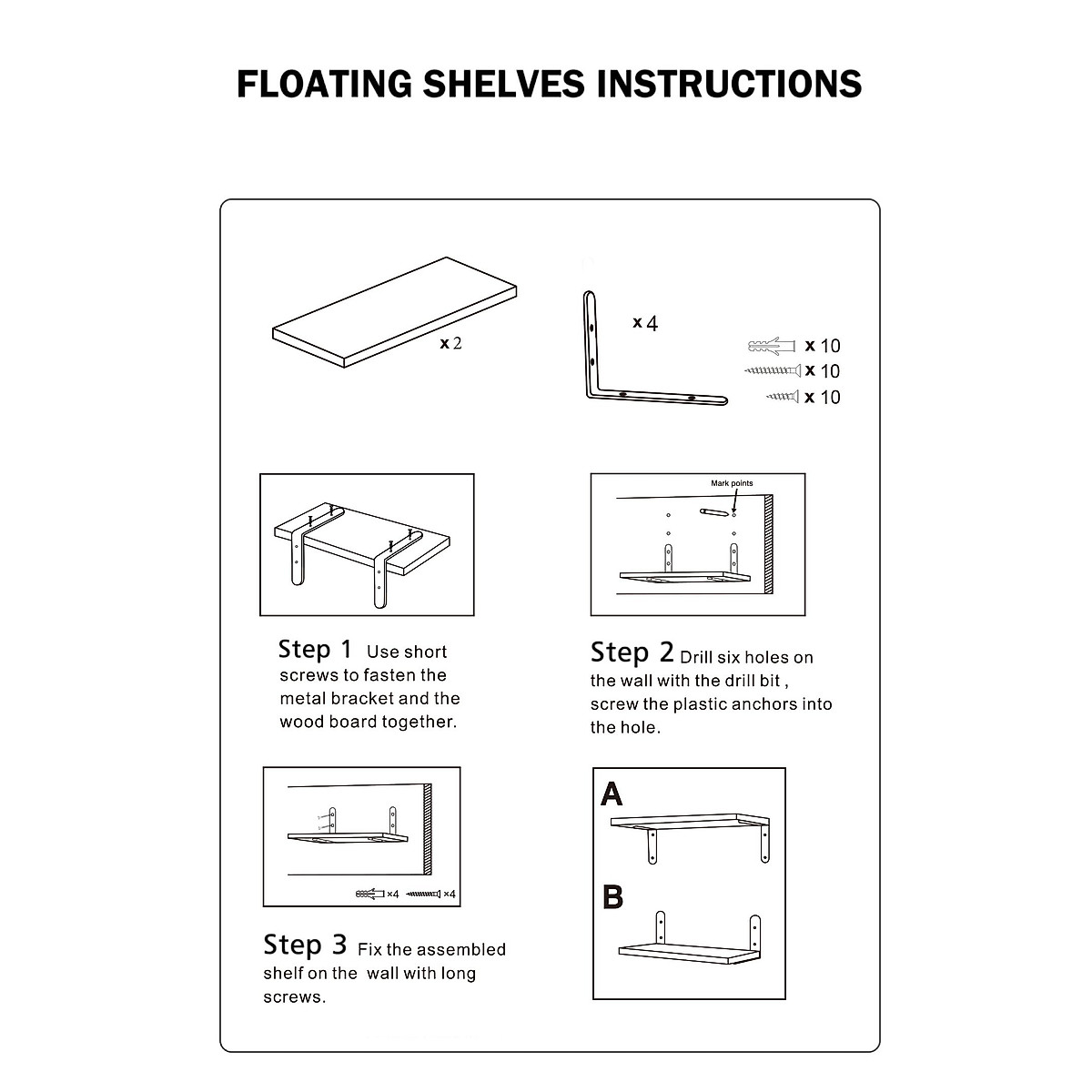 Giaford Wooden Floating Shelves Set of 2,Wall Shelves for Storage Display and Organization Farmhouse Shelf for Bedroom, Bathroom,Living Room and Kitchen
