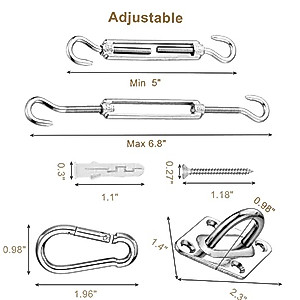 Bygytyo Sun Shade Sail Hardware Kit, 40 Pcs 304 Grade Stainless Steel 5 inch Sun Shade Sail Accessories,Anti-Rust Shade Sail Installation for Garden and Outdoor Patio Lawn