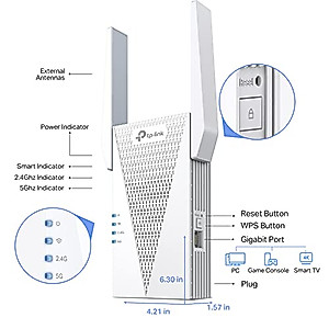 TP-Link AX3000 WiFi 6 Range Extender, PCMag Editor's Choice, Dual Band WiFi Repeater Signal Booster with Gigabit Ethernet Port, Access Point, APP Setup, OneMesh Compatible