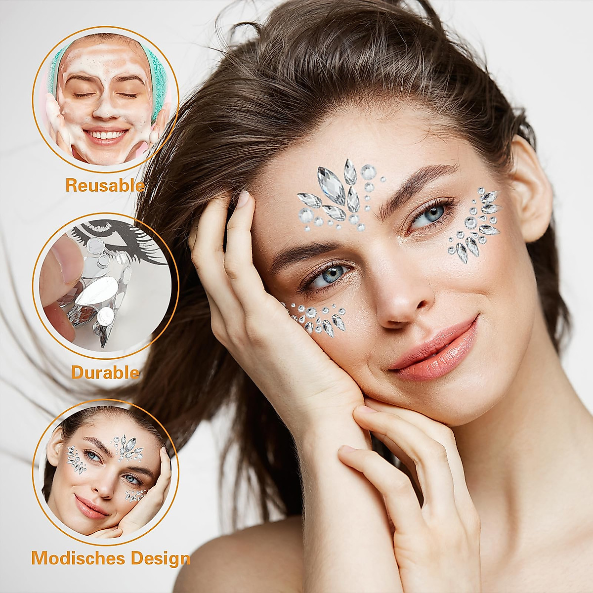 simarro Halloween Face Gems, 3 Sets of Temporary Tattoos Face Sticker Glitter Gemstones Rhinestones Eyes Face Body Tattoos for Music Festival Party Makeup Outfit Accessories