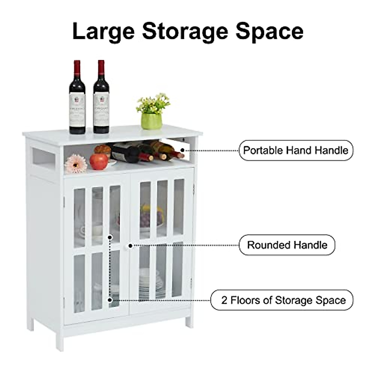 Kitchen Buffet Storage Cabinet Sideboard Buffet Server Bar Cabinet Console Table Storage Cabinet with Open Shelf and 2 Doors for Dining Room, White