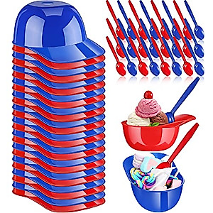 24 Count Summer Baseball Helmet Snack Ice Cream Bowl 24 Pcs Disposable Taster Spoons 8 oz Mini Sundae Bowls Mini Dessert Spoons Plastic Ice Cream Spoon for Party Supplies(Red, Dark Blue)