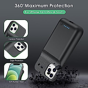 Feob Battery Case for iPhone 12/12 Pro,Upgraded 10800mAh Ultra-Slim Battery Charging Case,Rechargeable Protective Extended Battery Charger Case for iPhone 12/12 Pro (6.1inch)-Black