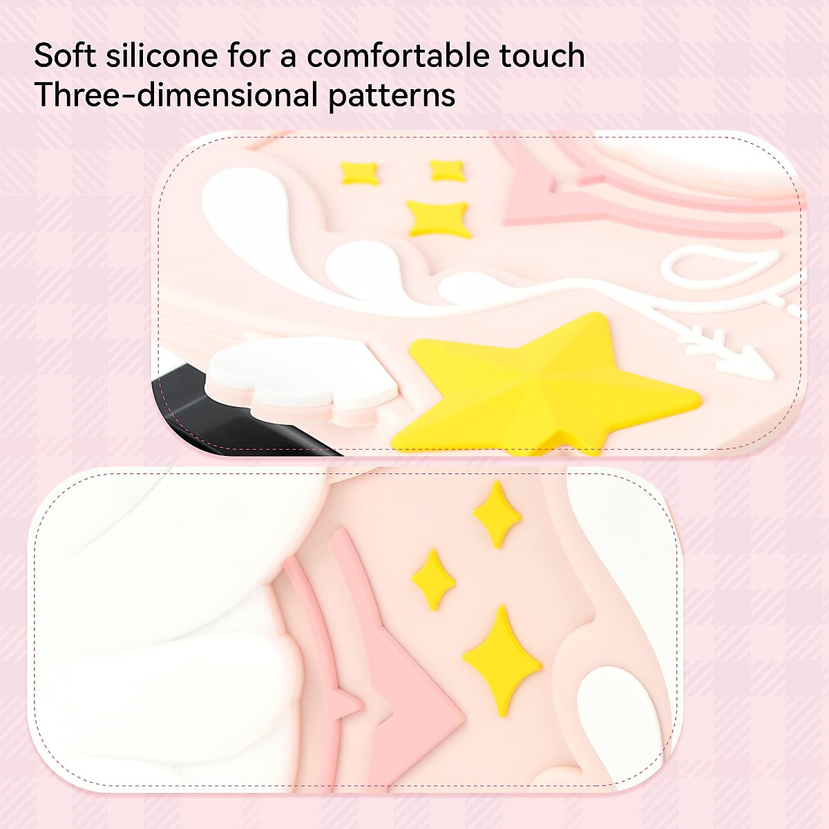 GeekShare Soft Silicone Faceplate Cover for Switch/OLED Charging Dock, Anti-Scratch Dock Cover- Star Wings Series (Pink)