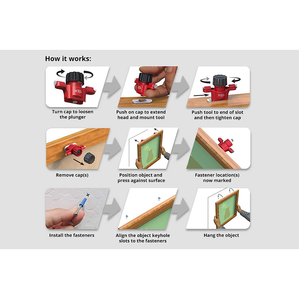 Keyhole Companion Marking Tool Set – Mount/Hang Items that have Keyhole Slots Without Measuring; Tools Mark Fastener Locations on Walls. Picture hanging, mount power strips, use w/keyhole hangers, etc