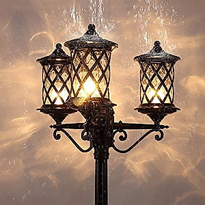 ZZYJYALG 3-Heads Garage Landscape Street Light Outdoor Waterproof Courtyard Garden Pillar Lamp European Villa Home Retro Glass Post Lantern Aluminum High Pole Light (Color : Black, Size : H-1.85m)