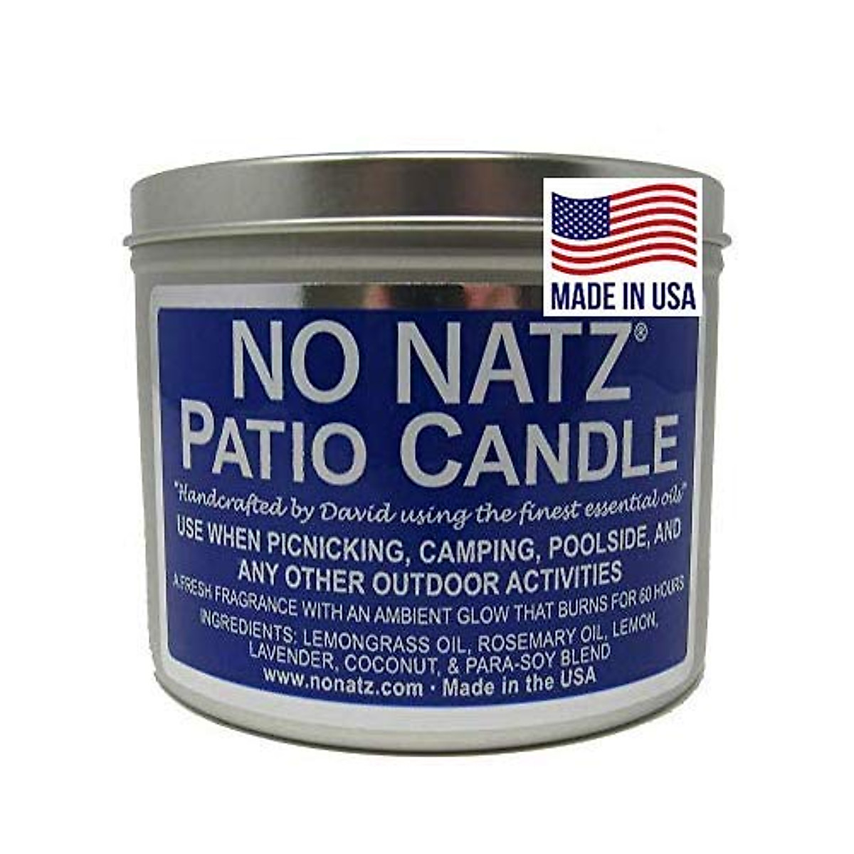 NO NATZ | 16oz. Outdoor Patio Wood Wick Candle | 60-Hour Burn | Ambient Glow | Hand-Crafted Fresh Fragrance (Tin)