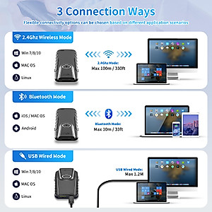 NETUM Bluetooth 2D Barcode Scanner, 3-in-1 Small Portable QR Bar Code Reader Automatic Wireless Gun Scan Back Clip Work with Tablet iOS Android Windows MacOS for Warehouse Inventory POS - E800