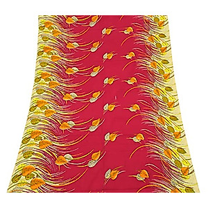 Peegli Indian Vintage Red Printed Textile Silk Blend DIY Fabric Casual Dress Material