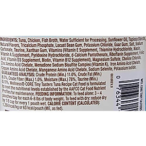 Wellness CORE Tiny Tasters Grain Free Cat Food 4 Flavor 8 Pouch Plus Catnip Toy Sampler Bundle, (2) Each: Duck, Tuna, Chicken, Chicken Beef, (1.75 Ounces)
