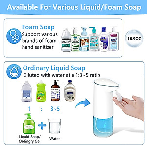 Higoney Automatic Foaming Soap Dispenser, 16.9oz/500ML Touchless Hand Soap Dispenser& Dish Soap Dispenser,2 Gear Foaming Adjustable, USB Rechargeable, for Bathroom, Kitchen, Office, Hotel