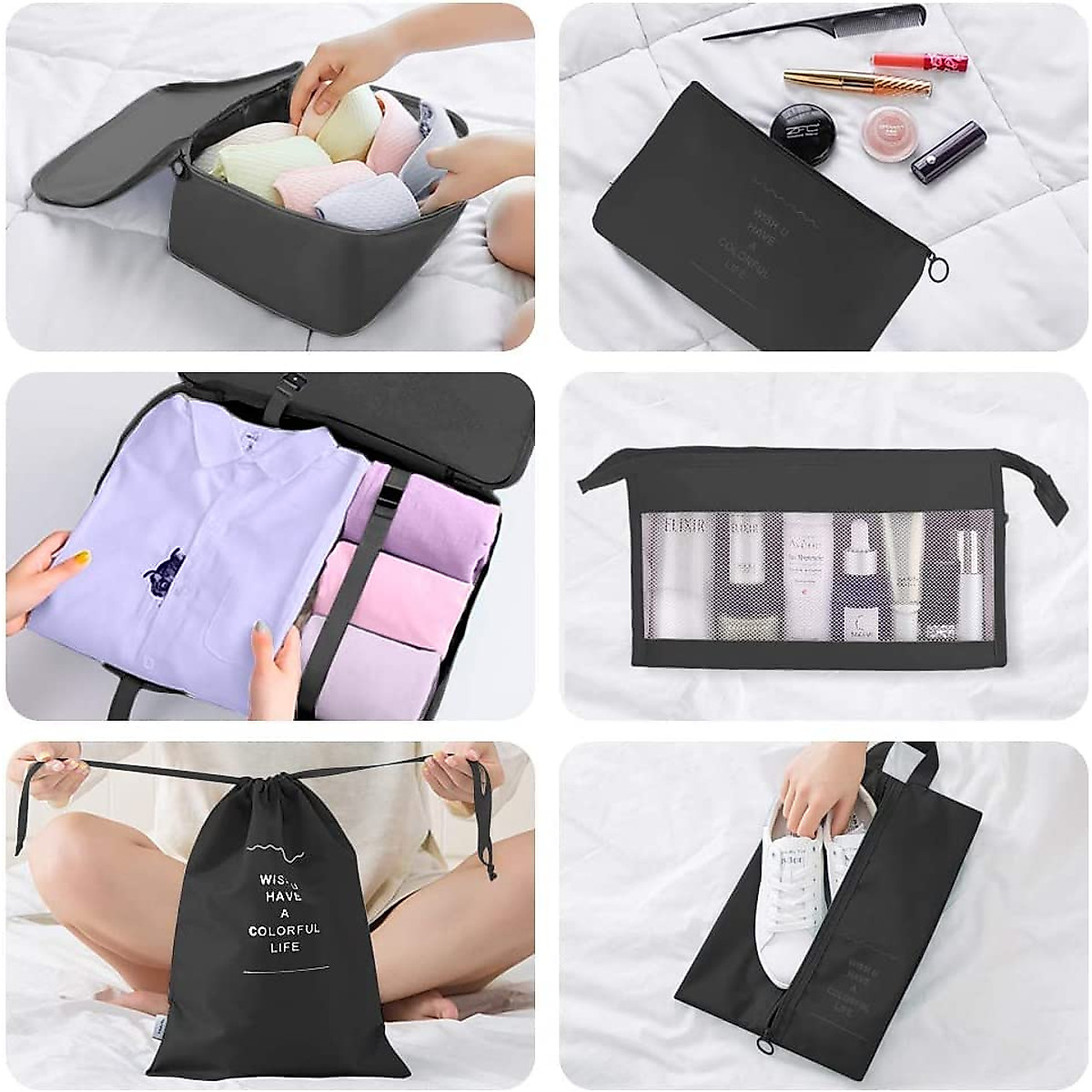 Blibly Packing Cubes for Suitcase, 9 PCS Lightweight Travel Luggage Organizers Set, Waterproof Luggage Packing Cubes for Travel Accessories(Black)