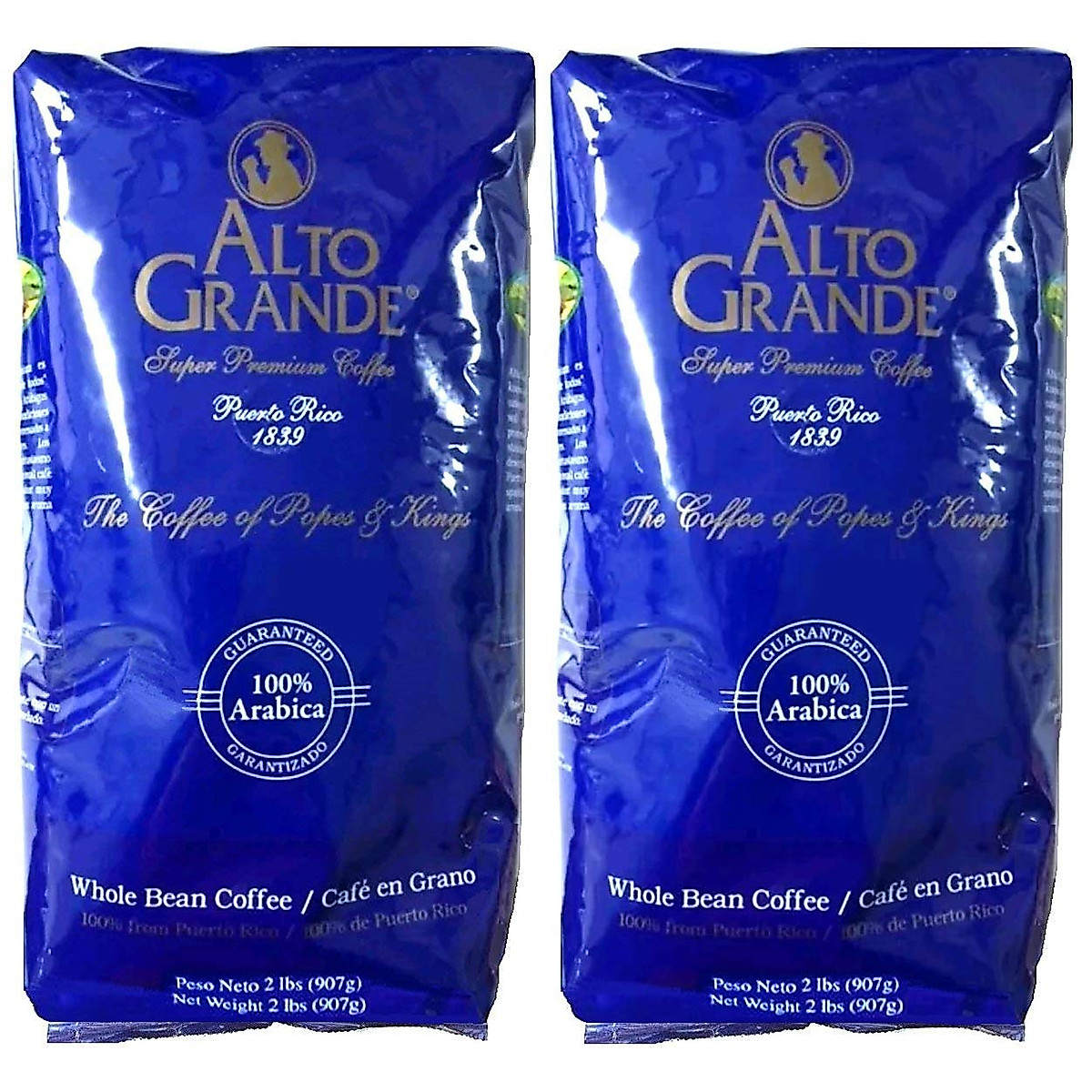 Alto Grande Super Premium Coffee Whole Beans, 2 pound bag (Pack of 2)