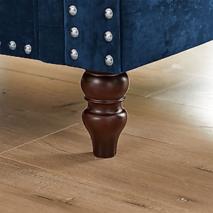 Eafurn 80” L Shaped Chesterfield Sectional, Deep Button Tufted Upholstered Corner Rolled Arm and Nailhead,Classic Symmetrical Sofa & Couches with 3 Pillows,Solid Wood Gourd Legs, Blue