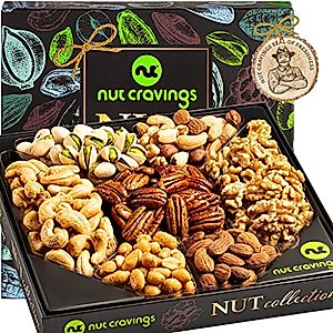 Easter Nut Collection Gift Basket in Elegant Box (7 Assortments) Gourmet Food Bouquet Arrangement Platter, Birthday Care Package, Healthy Kosher Snack Tray, Adults Men Women