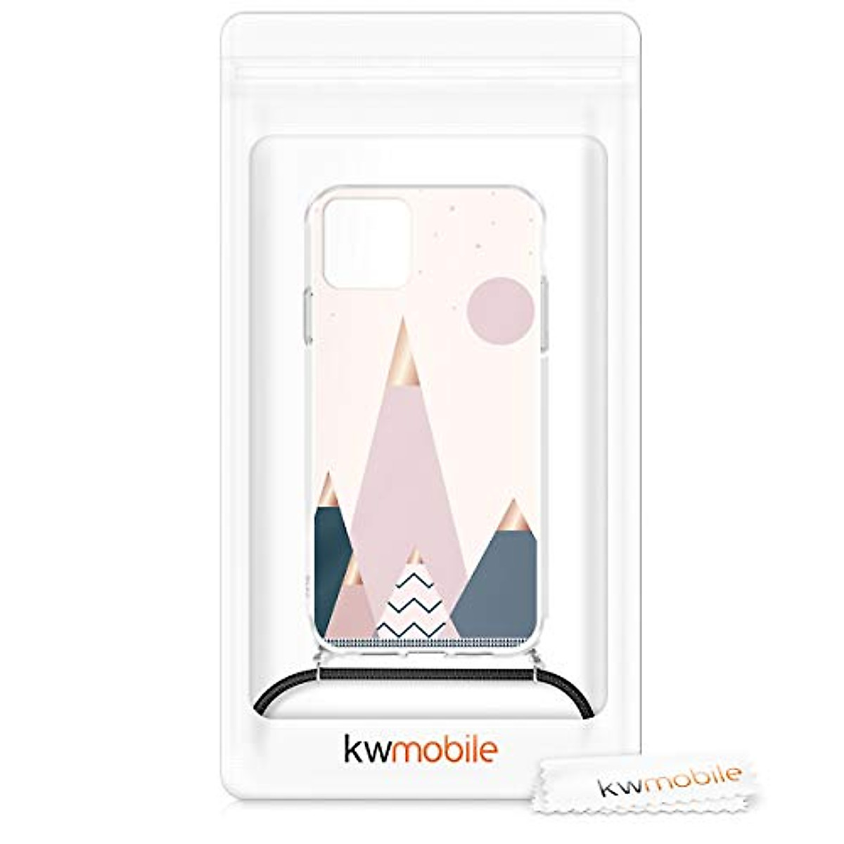 kwmobile Crossbody Case Compatible with Apple iPhone 11 Pro - TPU Silicone Cover IMD Design with Neck Cord Lanyard Strap - Moon and Mountains Rose Gold/Blue/Pink