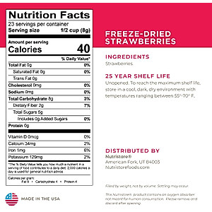 Nutristore Freeze Dried Strawberries | 100% Natural, Healthy Fruit Snacks Bulk | Premium Quality & Crispy Fresh Taste | Emergency Survival Food Supply | #10 Can | 23 Servings | 25 Year Shelf Life