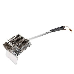 Brush 'n Rake Grill Brush Cleaner Accessory - Coal Rake Tools and Grill Scraper, Cleaning Stainless Steel & Cast Iron Barbecues, Metal Bristles - BBQ Dragon