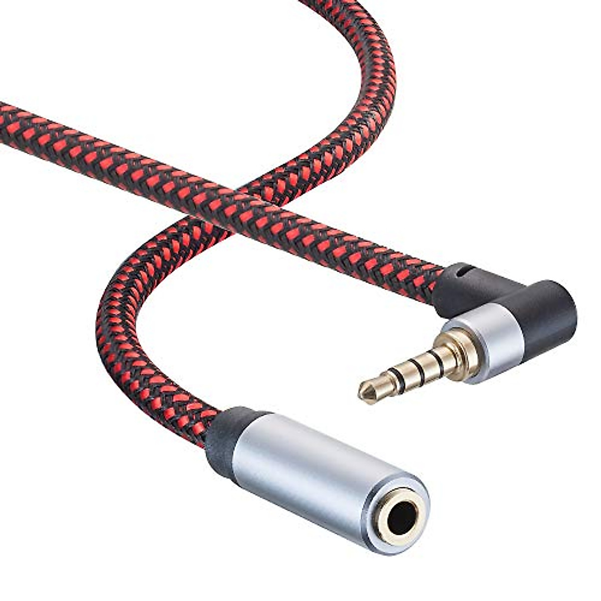 Audio Mic Extension Cable 3Ft,90 Degree TRRS 3.5mm Aux Headphone Extender 4-Pole Jack Plug Extension Lead Stereo Male to Female Braided Cord for Headset,Laptop,Phone,Switch Lite,Car,PS4 and More (3Ft)