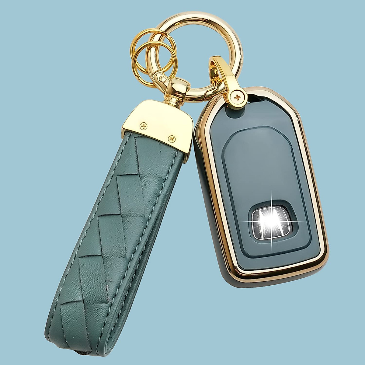 Bqepe for Honda Key Fob Cover Keychain Fit for,Accord Civic CRV Pilot Odyssey Passport Smart Remote Key,Smart Key Shell Case (Blue)