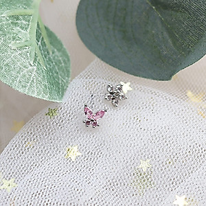 CHARMONLINE CZ Butterfly Flower L Bend Stud Nose Ring 20G L Shaped Nose Studs Nose Hoop Rings Nose Body Piercing for Women Men