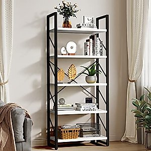 YITAHOME 5 Tiers Bookshelf, Classically Modern Bookshelf, Book Rack, Storage Rack Shelves in Living Room/Home/Office, Books Holder Organizer for Books/Movies - White