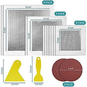 TUZAZO 12 Pack Drywall Repair Kit, 4/6/8 Inch Aluminum Fiber Mesh Dry Wall Repair Patches with Scraper and Sandpaper, Self-Adhesive for Ceiling Plaster Wall Hole Easy Solution