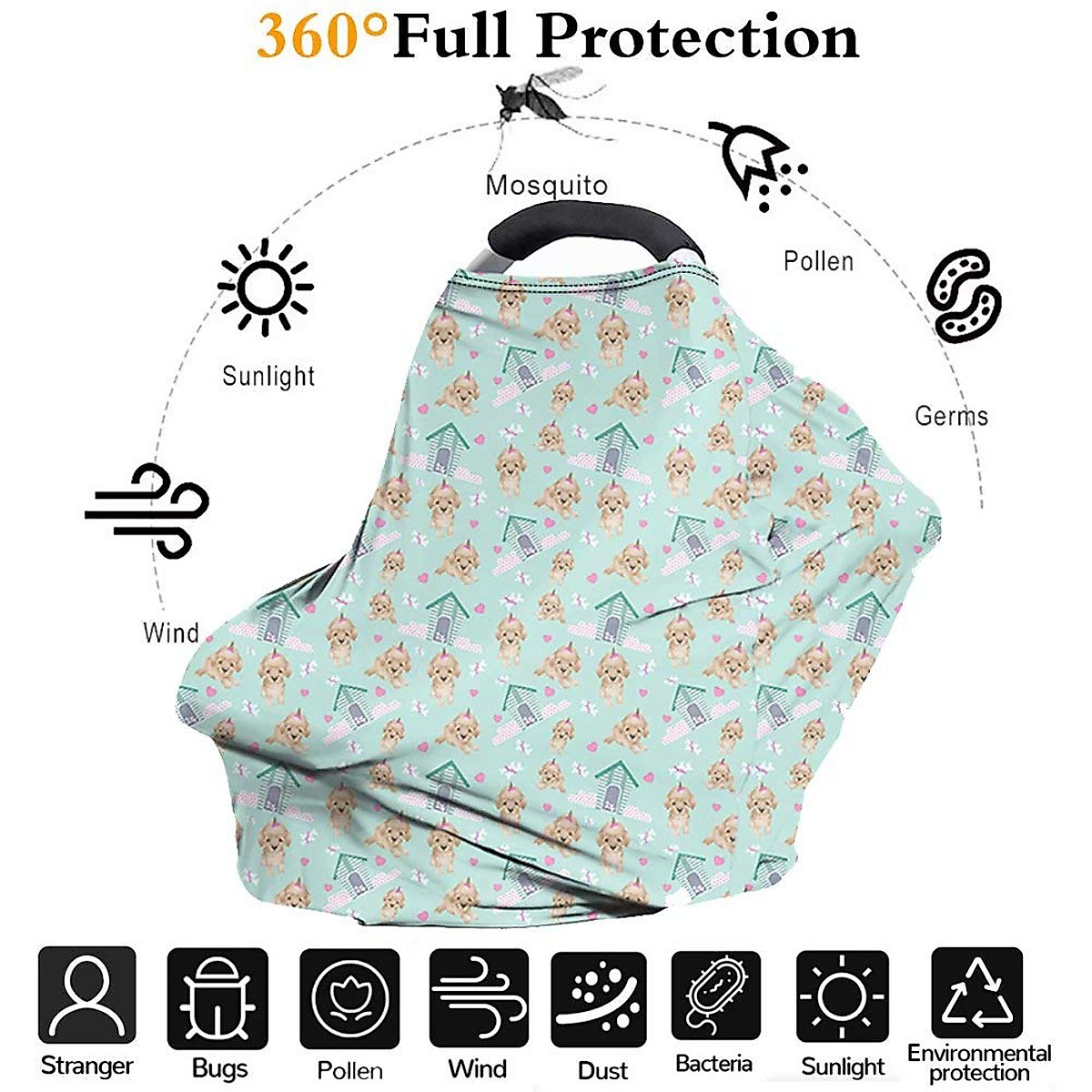 Forchrinse Cute Puppy Dog Animal Pattern Carseat Cover for Baby,Stretchy Infant Car Seat Canopy,Nursing Cover Mom Privacy Breastfeeding Scarf,Soft High Chair,Shopping Cart,Stroller Cover