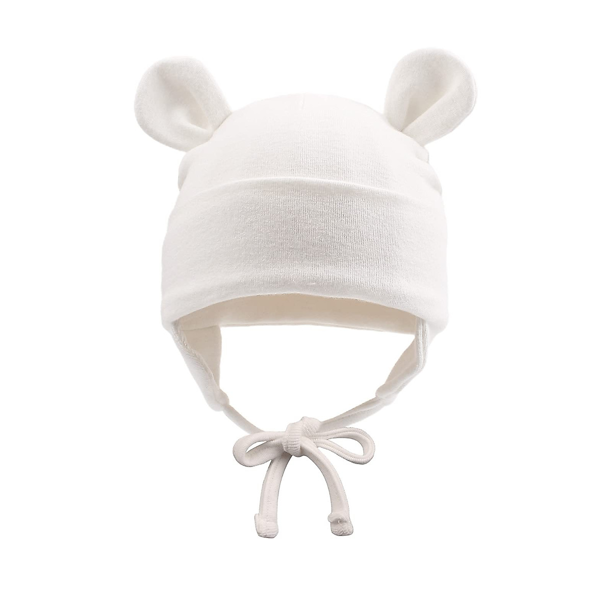 JANGANNSA White Newborn Baby Beanie Hospital Hat for Boys Girls Cotton Preemie Baby’s Hat Bear Ears (White,6-12Months)