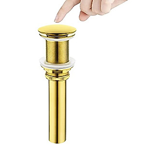 AZOS Bathroom Sink Drain Stopper Pop up Drain Without Overflow for Vessel Sink Lavatory Vanity, Brass Polished Gold Anti-Clogging Drain