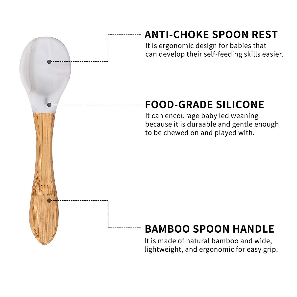 Baby Divided Bamboo Plates, Bowls with Suction and Matching Spoon Set - 3 Piece Feeding Supplies Set for Infant, Toddlers - Detachable Silicone Suction Stay Put Base for Wooden Bowl, Plate - BPA Free