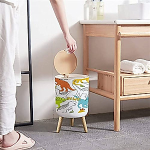 SHL96PZGX Small Garbage Can with Lid Grunge Seamless with Dinosaur on White Print for Boys with Wood Long Legs Simple Human Trash Can for Kitchen, Bathroom, Dog Proof, 1.8 Gallon - 7L