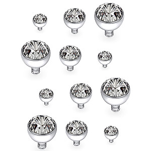 Vsnnsns Dermal Piercing Jewelry Kit, 12Pcs G23 Titanium Dermal Anchor Tops, Internally Threaded, 14G 1.6mm, 2/3/4mm, Clear CZ, for Women Men
