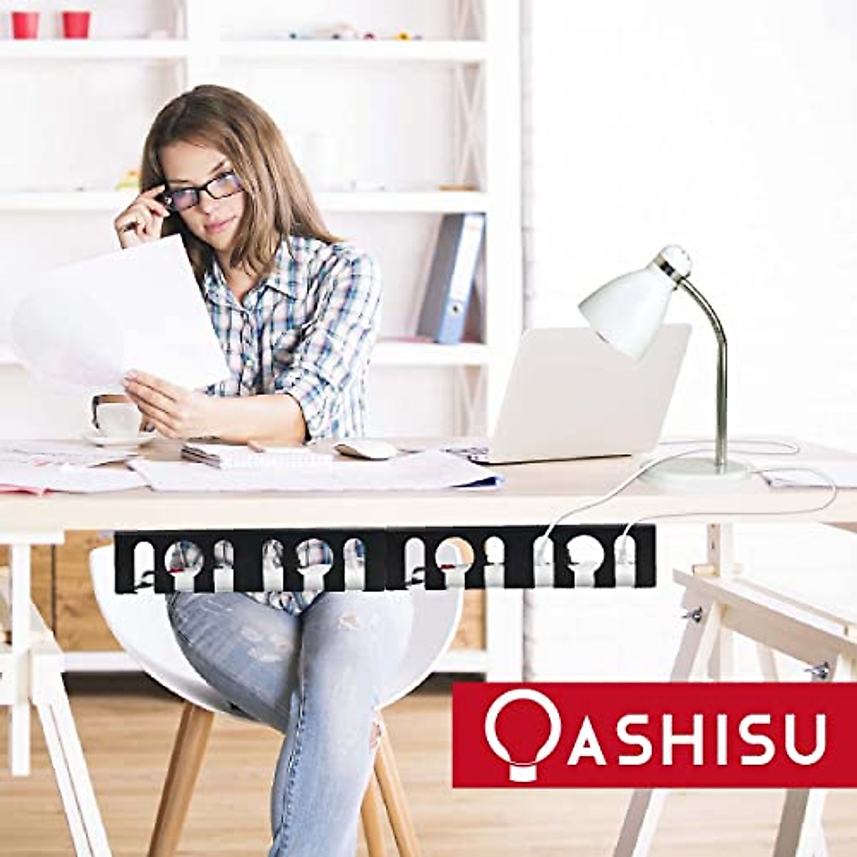 OASHISU 2Pack Under Desk Cable Management Tray in Steel with Cord Management Organizer Kit Cable Sleeves Cable Clips Holder Self Adhesive Tie Fastening Cable Ties for Office & Home Black Cable Raceway