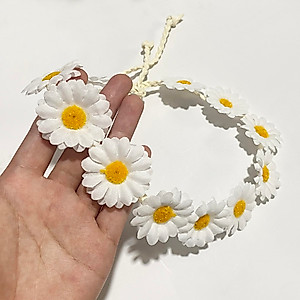zYoung Sunflower Crown Daisy Hair Wreath Bridal Headpiece Photo Props (White)