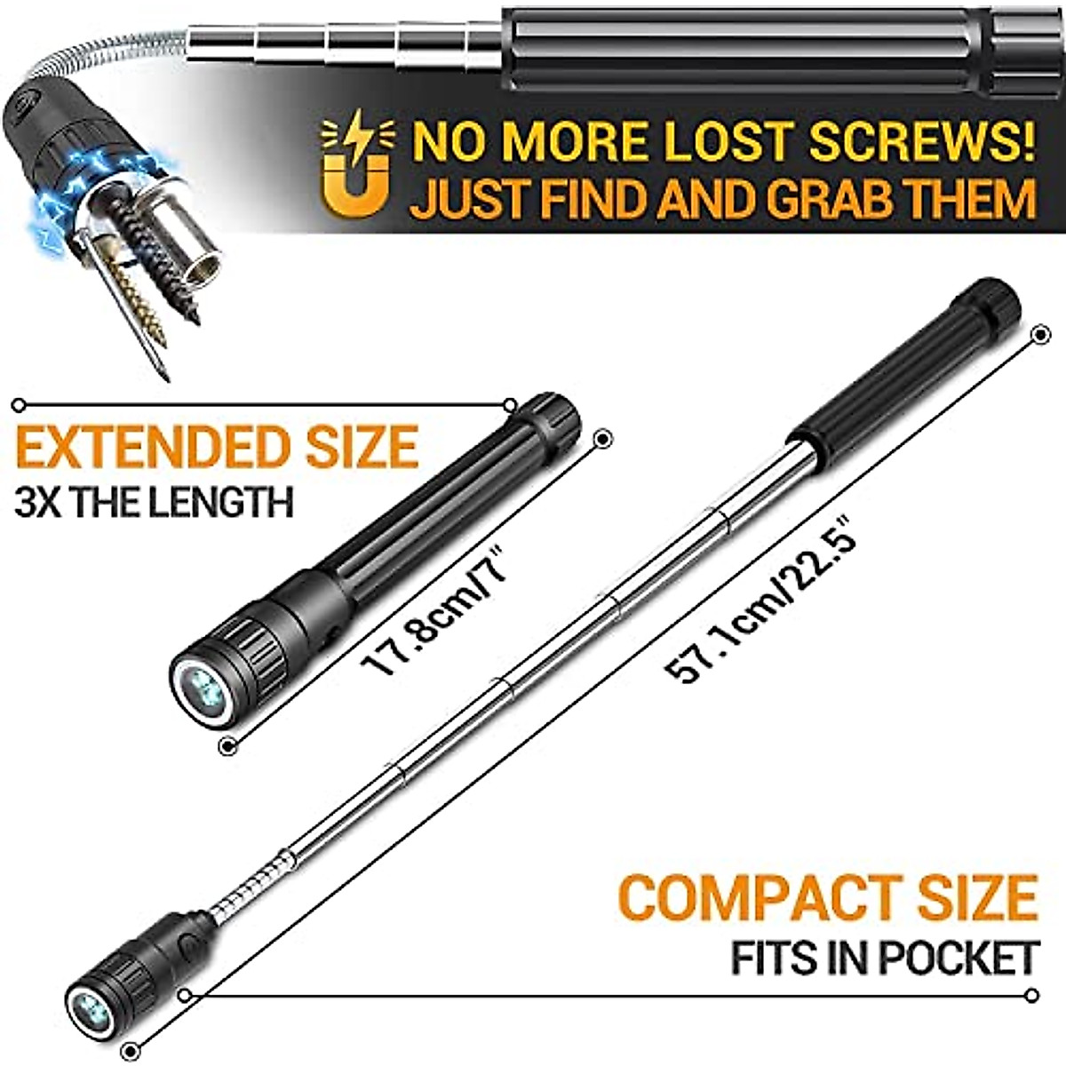 Fathers Day Gifts for Dad Men Husband from Daughter Son Wife, Magnetic Pickup Tool LED Telescoping Magnet Pick Up Flashlight Work Light Cool Gadgets Birthday for Him Who Have Everything Wants Nothing