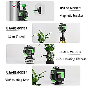 16 Line Laser Level 360 Self Leveling 4 x 360° Cross Line Laser Four Brightness Adjustment Horizontal Vertical Laser with Remote Control with 1m Level Triangle Bracket