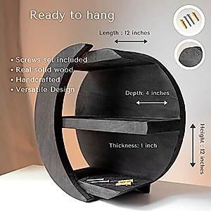 HOMENOOK Crescent Moon Shelf Set with Amethyst and Rose Quartz Crystals & Stars - Black Moon Shelf Wall Decor or Tabletop - Display for Crystals and Accessories - Made with Paulownia Wood